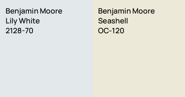 Benjamin Moore Lily White vs. Benjamin Moore Seashell comparison