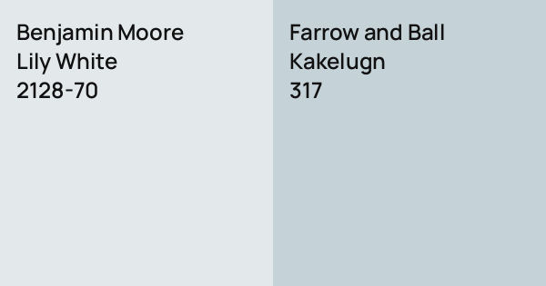 Benjamin Moore Lily White vs. Farrow and Ball Kakelugn comparison