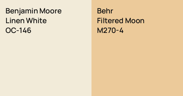 Benjamin Moore Linen White vs. Behr Filtered Moon comparison
