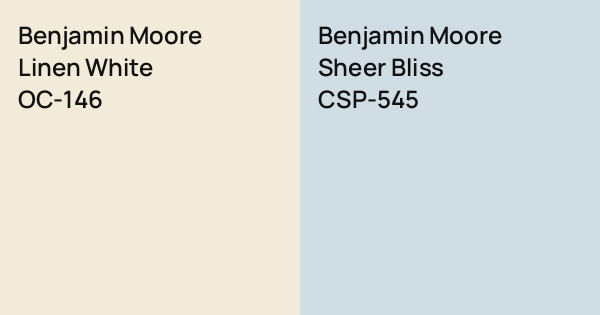 Benjamin Moore Linen White vs. Benjamin Moore Sheer Bliss comparison