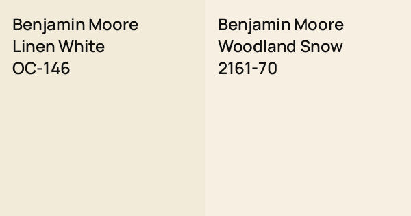 Benjamin Moore Linen White vs. Benjamin Moore Woodland Snow comparison