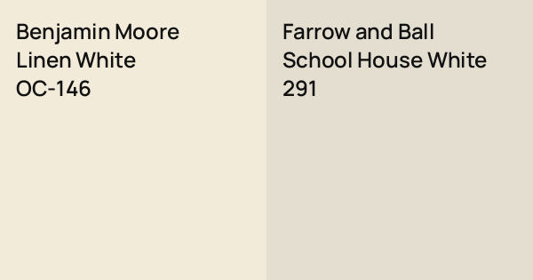 Benjamin Moore Linen White vs. Farrow and Ball School House White comparison