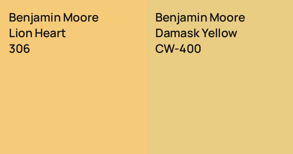 Benjamin Moore Lion Heart vs. Benjamin Moore Damask Yellow comparison