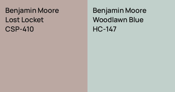 Benjamin Moore Lost Locket vs. Benjamin Moore Woodlawn Blue comparison