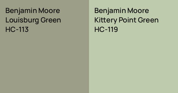 Benjamin Moore Louisburg Green vs. Benjamin Moore Kittery Point Green comparison