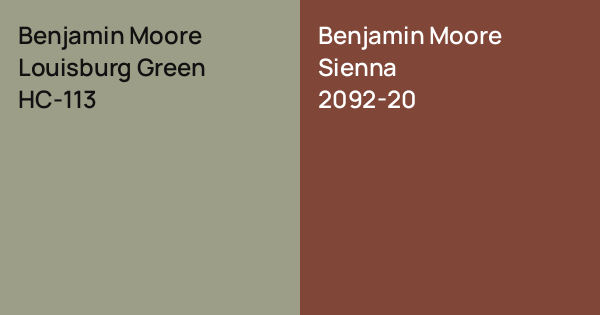Benjamin Moore Louisburg Green vs. Benjamin Moore Sienna comparison
