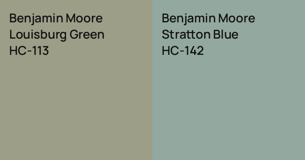 Benjamin Moore Louisburg Green vs. Benjamin Moore Stratton Blue comparison