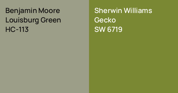Benjamin Moore Louisburg Green vs. Sherwin Williams Gecko comparison