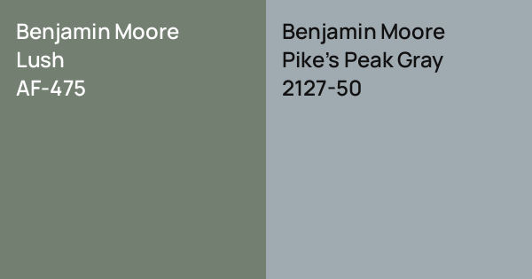 Benjamin Moore Lush vs. Benjamin Moore Pike's Peak Gray comparison