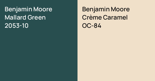 Benjamin Moore Mallard Green vs. Benjamin Moore Crème Caramel comparison