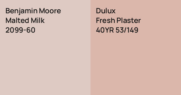 Benjamin Moore Malted Milk vs. Dulux Fresh Plaster comparison