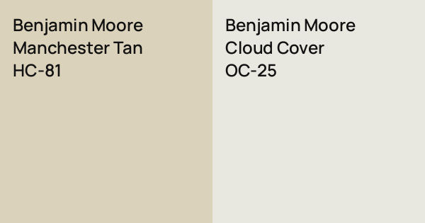 Benjamin Moore Manchester Tan vs. Benjamin Moore Cloud Cover comparison