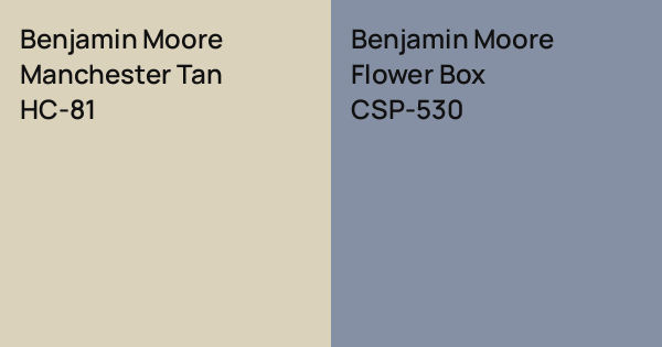 Benjamin Moore Manchester Tan vs. Benjamin Moore Flower Box comparison