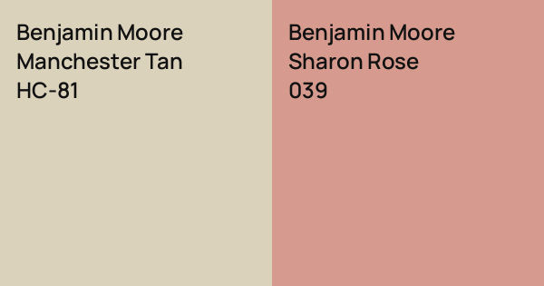 Benjamin Moore Manchester Tan vs. Benjamin Moore Sharon Rose comparison