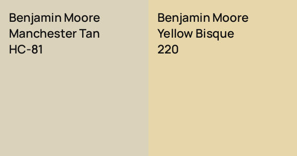 Benjamin Moore Manchester Tan vs. Benjamin Moore Yellow Bisque comparison