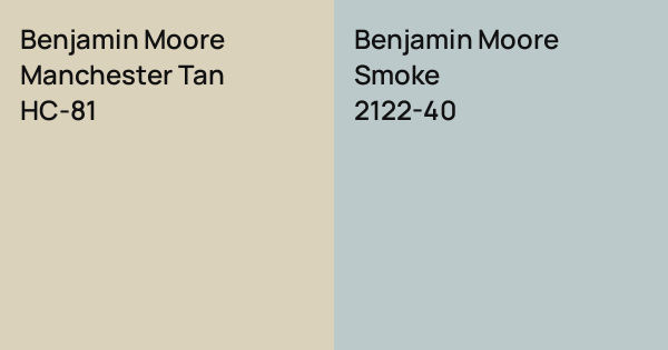 Benjamin Moore Manchester Tan vs. Benjamin Moore Smoke comparison