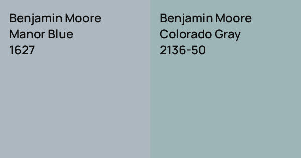 Benjamin Moore Manor Blue vs. Benjamin Moore Colorado Gray comparison