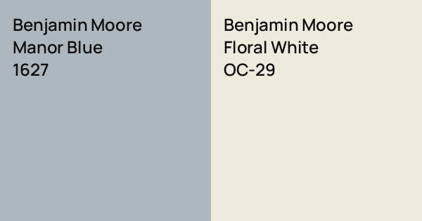 Benjamin Moore Manor Blue vs. Benjamin Moore Floral White comparison