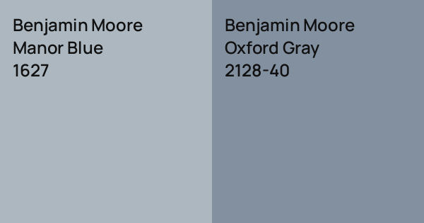 Benjamin Moore Manor Blue vs. Benjamin Moore Oxford Gray comparison