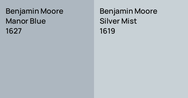 Benjamin Moore Manor Blue vs. Benjamin Moore Silver Mist comparison