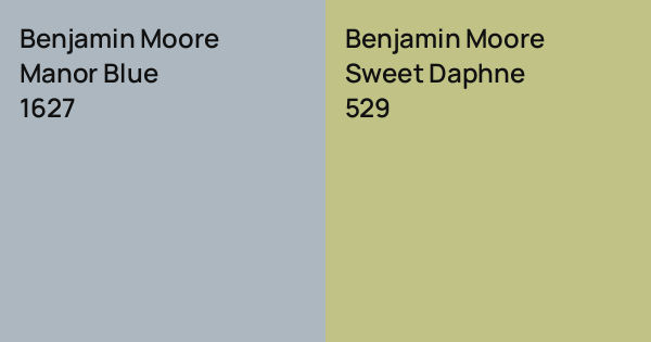Benjamin Moore Manor Blue vs. Benjamin Moore Sweet Daphne comparison