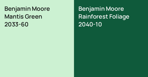 Benjamin Moore Mantis Green vs. Benjamin Moore Rainforest Foliage ...