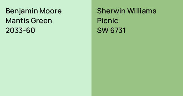 Benjamin Moore Mantis Green vs. Sherwin Williams Picnic comparison