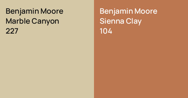 Benjamin Moore Marble Canyon vs. Benjamin Moore Sienna Clay comparison