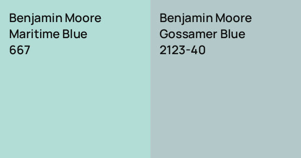 Benjamin Moore Maritime Blue vs. Benjamin Moore Gossamer Blue comparison