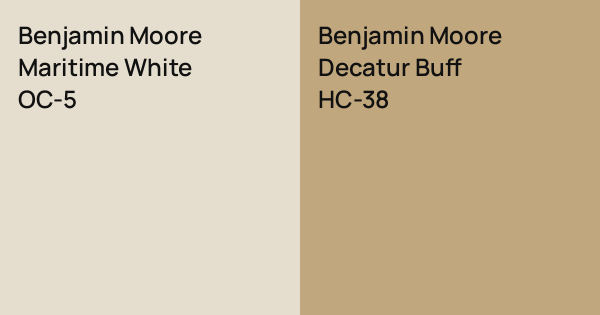 Benjamin Moore Maritime White vs. Benjamin Moore Decatur Buff comparison