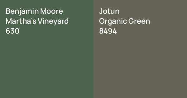 Benjamin Moore Martha's Vineyard vs. Jotun Organic Green comparison