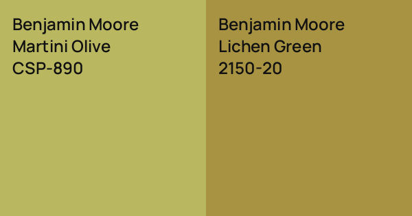 Benjamin Moore Martini Olive vs. Benjamin Moore Lichen Green comparison