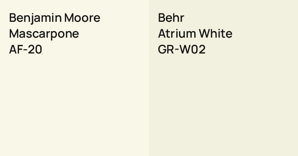Benjamin Moore Mascarpone vs. Behr Atrium White comparison