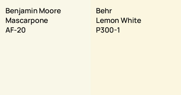Benjamin Moore Mascarpone vs. Behr Lemon White comparison