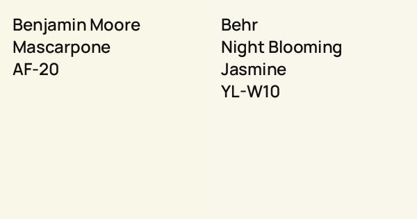 Benjamin Moore Mascarpone vs. Behr Night Blooming Jasmine comparison
