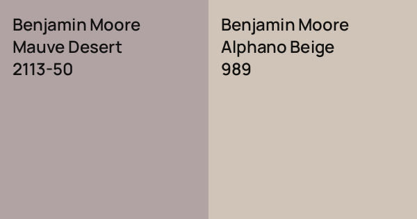 Benjamin Moore Mauve Desert vs. Benjamin Moore Alphano Beige comparison