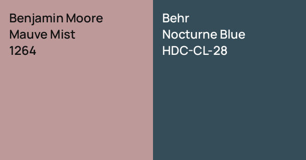 Benjamin Moore Mauve Mist vs. Behr Nocturne Blue comparison