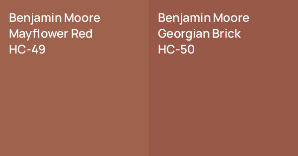 Benjamin Moore Mayflower Red vs. Benjamin Moore Georgian Brick comparison