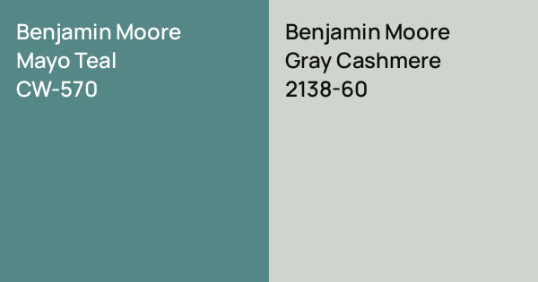 Benjamin Moore Mayo Teal vs. Benjamin Moore Gray Cashmere comparison