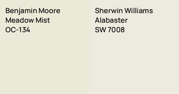 Benjamin Moore Meadow Mist vs. Sherwin Williams Alabaster comparison