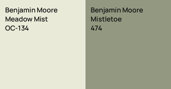 Benjamin Moore Meadow Mist vs. Benjamin Moore Mistletoe comparison