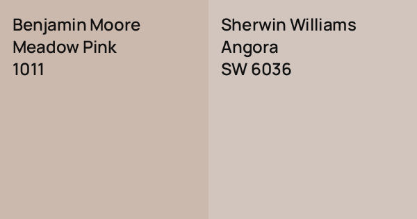 Benjamin Moore Meadow Pink vs. Sherwin Williams Angora comparison