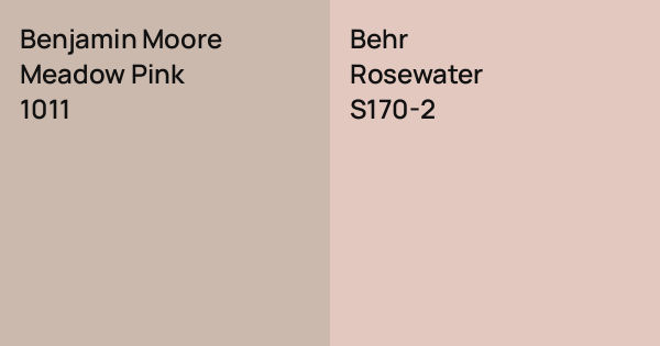 Benjamin Moore Meadow Pink vs. Behr Rosewater comparison