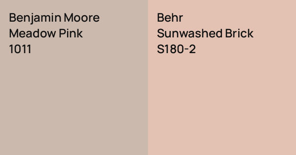 Benjamin Moore Meadow Pink vs. Behr Sunwashed Brick comparison
