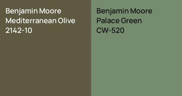 Benjamin Moore Mediterranean Olive vs. Benjamin Moore Palace Green ...