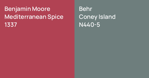 Benjamin Moore Mediterranean Spice vs. Behr Coney Island comparison