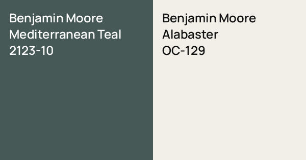 Benjamin Moore Mediterranean Teal vs. Benjamin Moore Alabaster comparison