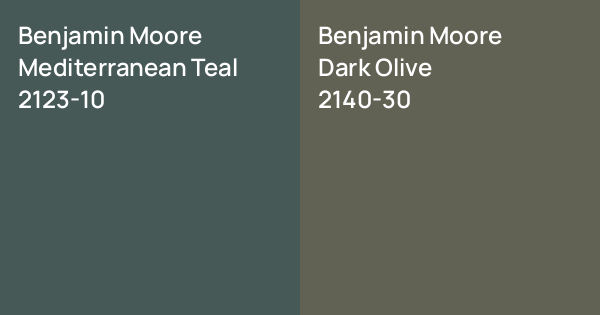 Benjamin Moore Mediterranean Teal vs. Benjamin Moore Dark Olive comparison