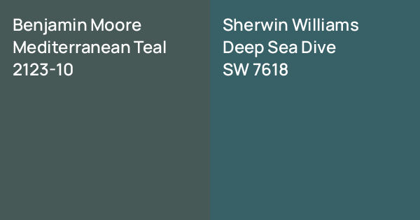 Benjamin Moore Mediterranean Teal vs. Sherwin Williams Deep Sea Dive ...