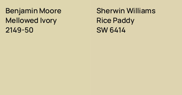 Benjamin Moore Mellowed Ivory vs. Sherwin Williams Rice Paddy comparison